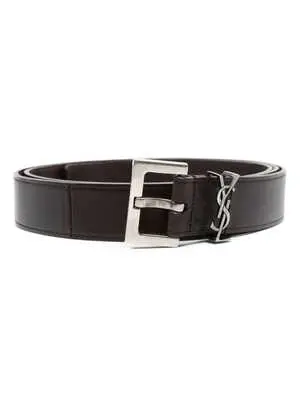 Saint Laurent Cassandre Leather Belt - Brown