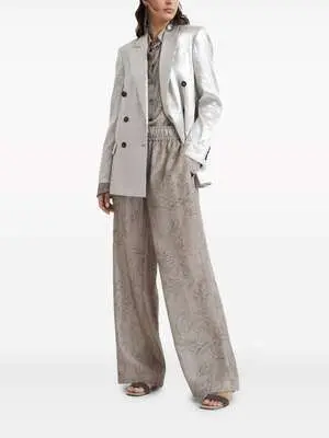 Brunello Cucinelli Leaf-print Silk Trousers