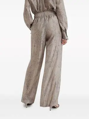 Brunello Cucinelli Leaf-print Silk Trousers