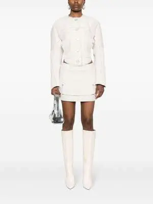 Gcds Leather-panel Tweed Jacket - White