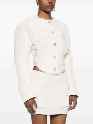Gcds Leather-panel Tweed Jacket - White