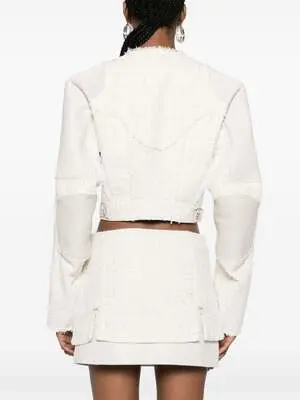 Gcds Leather-panel Tweed Jacket - White