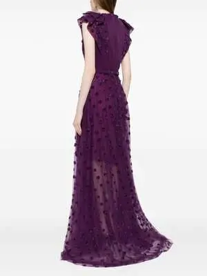 SAIID KOBEISY Polka Dot Beaded Tulle Gown