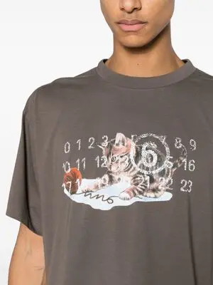 Maison Margiela Cat & Wool-Print Cotton T-Shirt - Brown | Editorialist