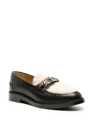TOD'S Logo-chain Shearling-panel Loafers - Black