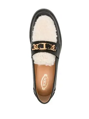 TOD'S Logo-chain Shearling-panel Loafers - Black