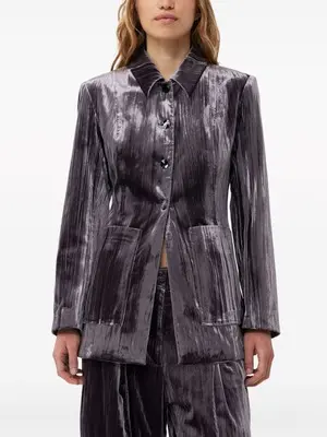 GANNI Striped Velvet-finish Blazer