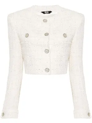 Gcds Cropped Tweed Jacket - White