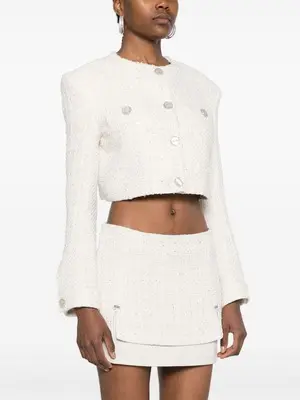 Gcds Cropped Tweed Jacket - White