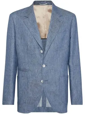 Brunello Cucinelli Single-breasted Linen Blazer - Blue
