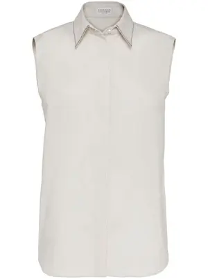 Brunello Cucinelli Plain Sleeveless Shirt - White