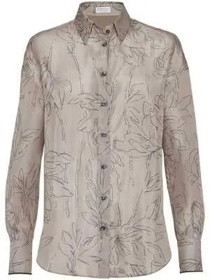 Brunello Cucinelli Leaf-print Silk Blouse
