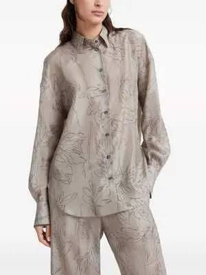 Brunello Cucinelli Leaf-print Silk Blouse