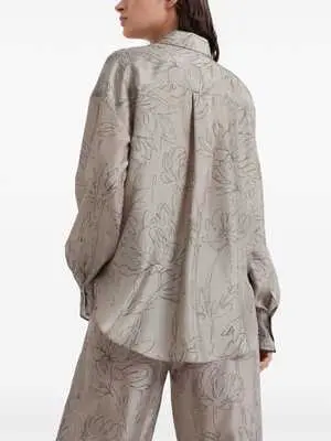 Brunello Cucinelli Leaf-print Silk Blouse