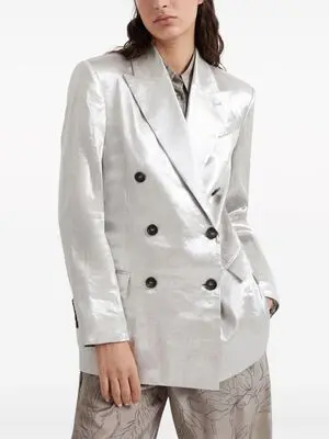 Brunello Cucinelli Metallic Double-breasted Blazer - Grey