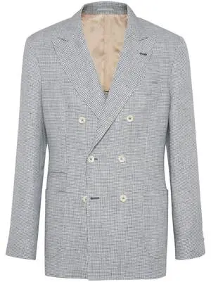 Brunello Cucinelli Puppytooth Double-breasted Linen Blazer