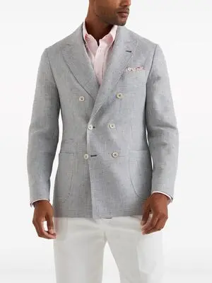 Brunello Cucinelli Puppytooth Double-breasted Linen Blazer