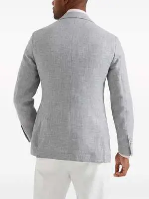 Brunello Cucinelli Puppytooth Double-breasted Linen Blazer