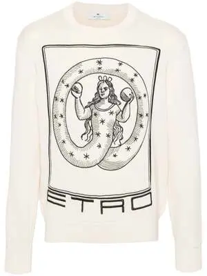 Etro Embroidered Motif Cotton Jumper - Neutrals