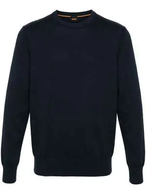 BOSS Logo-embroidered Ribbed Jumper - Blue