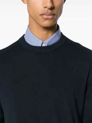 BOSS Logo-embroidered Ribbed Jumper - Blue
