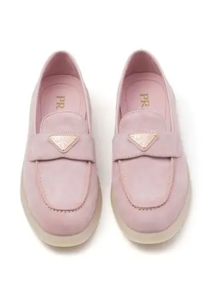 Prada Enamel Triangle-logo Leather Loafers