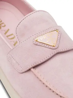 Prada Enamel Triangle-logo Leather Loafers