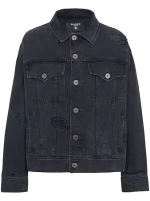 Balmain Denim Jacket With Tears - Black