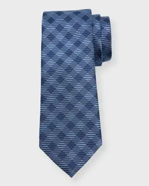 Giorgio Armani Giorgio Armani Silk Jacquard Gingham-Stripe Tie Dark Blue