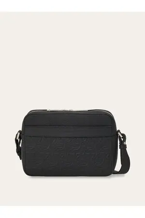 FERRAGAMO Embossed Gancini Crossbody Bag - Black