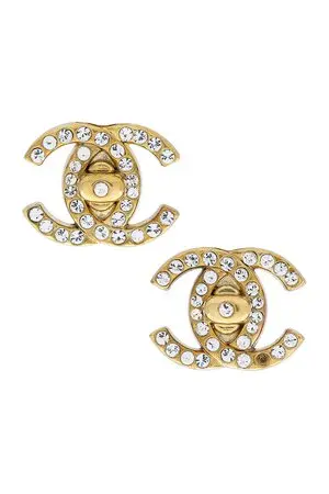Chanel 1996 Cc Rhinestone Clip-on Earrings - Gold