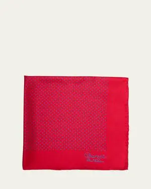 Charvet Silk Dot-print Pocket Square Red/blue