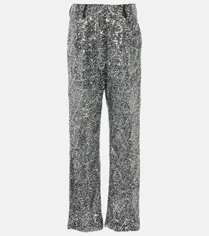 BLAZÉ MILANO Fox Sequined Straight Pants - Silver
