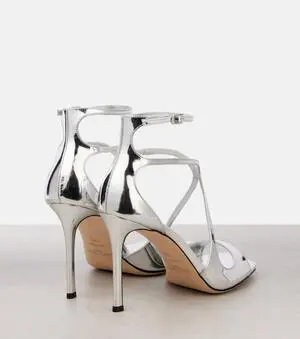 JIMMY CHOO Azia 95 Metallic Leather Sandals - Silver
