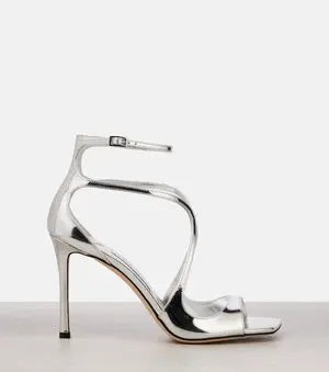 JIMMY CHOO Azia 95 Metallic Leather Sandals - Silver
