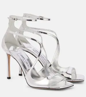 JIMMY CHOO Jimmy Choo Azia 95 Metallic Leather Sandals Silver