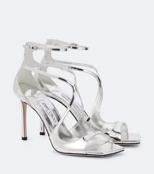 JIMMY CHOO JIMMY CHOO Azia 95 Metallic Leather Sandals Silver
