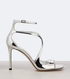 JIMMY CHOO Azia 95 Metallic Leather Sandals - Silver