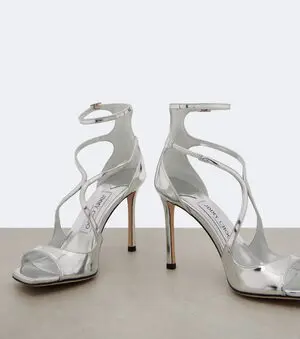 JIMMY CHOO Azia 95 Metallic Leather Sandals - Silver