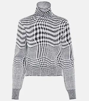 Burberry Houndstooth Wool-blend Turtleneck Sweater - Grey