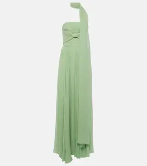 Elie Saab Scarf-detail Pleated Silk Gown