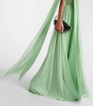 Elie Saab Scarf-detail Pleated Silk Gown
