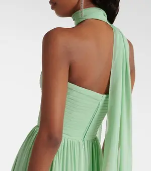 Elie Saab Scarf-detail Pleated Silk Gown