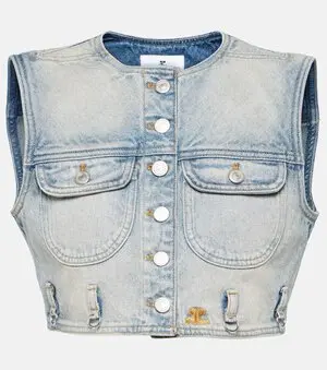COURREGES Courrèges Cropped Denim Vest - Blue