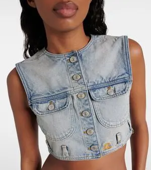 COURREGES Courrèges Cropped Denim Vest - Blue