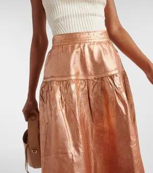 Ulla Johnson Astrid Foiled Denim Midi Skirt