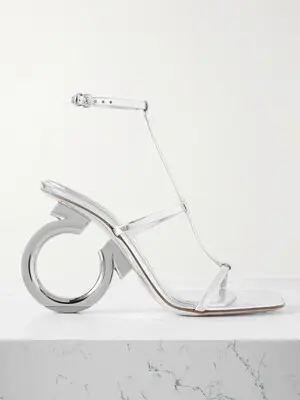 FERRAGAMO Elina Logo-detailed Metallic Leather Sandals