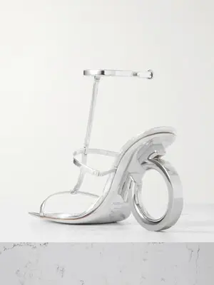 FERRAGAMO Elina Logo-detailed Metallic Leather Sandals