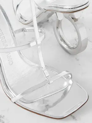FERRAGAMO Elina Logo-detailed Metallic Leather Sandals