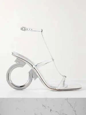 FERRAGAMO Elina Logo-detailed Metallic Leather Sandals